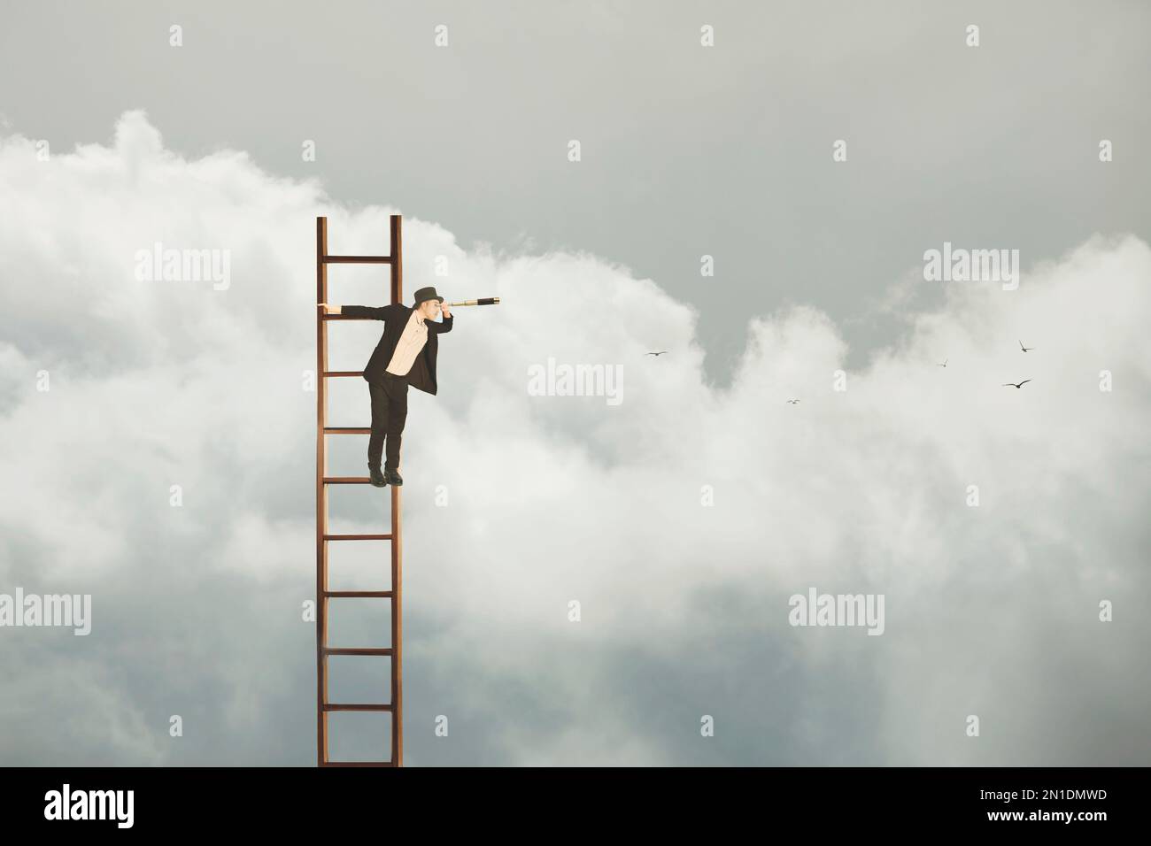 Business man hanging from ladder hi-res stock photography and images ...