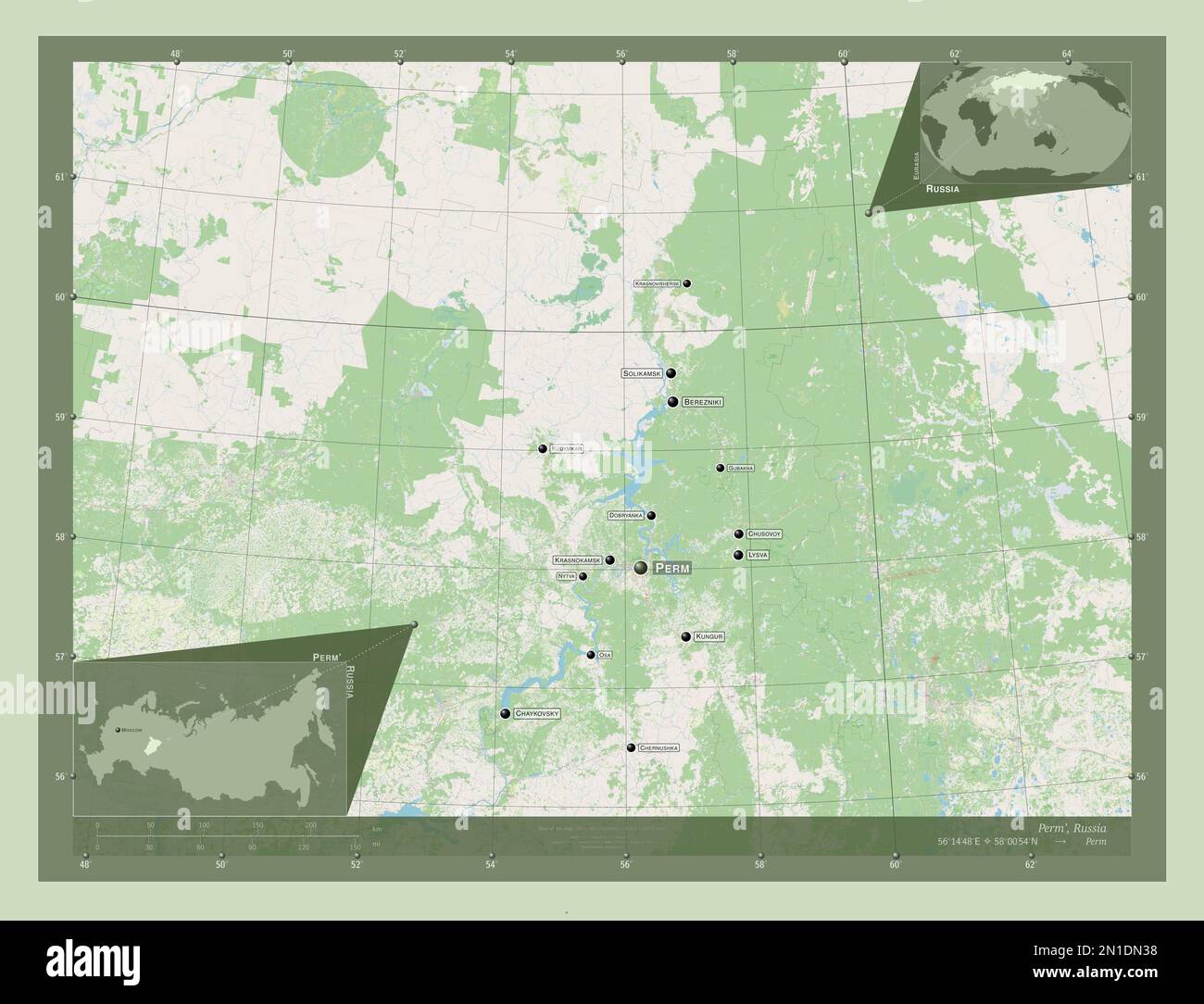 Perm', territory of Russia. Open Street Map. Locations and names of ...