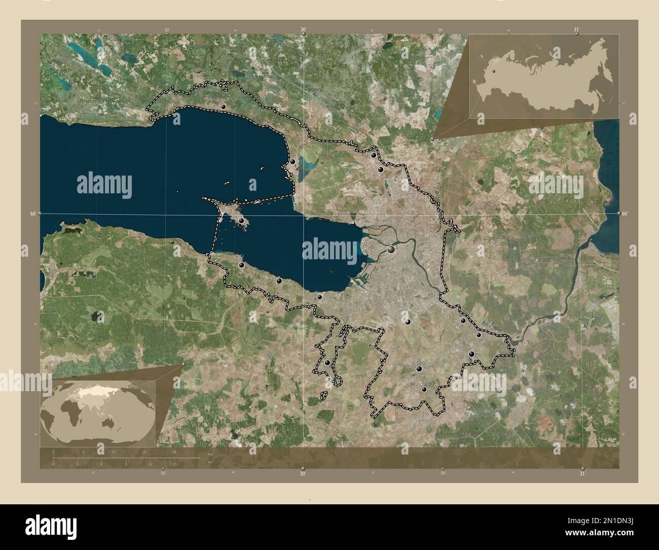 Saint Petersburg, city of Russia. High resolution satellite map ...