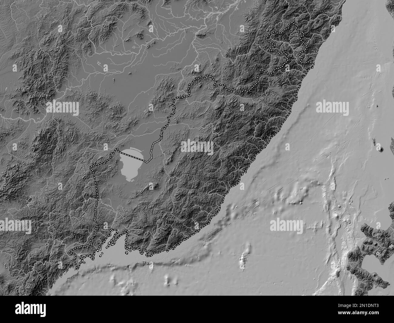 Primor'ye, territory of Russia. Bilevel elevation map with lakes and ...