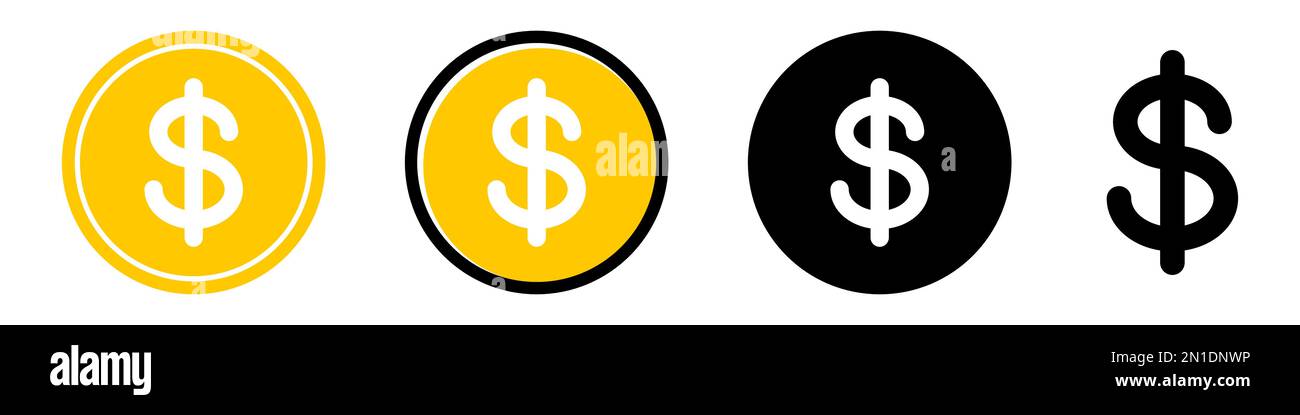 Dollar symbol icons. Set of dollar coin icons. Cash sign. Vector ...