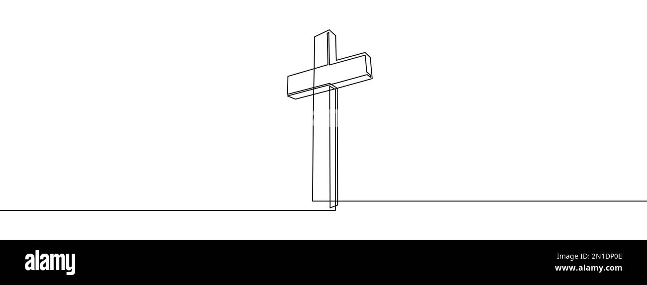 Continuous line drawing of christian cross. Religious cross one line ...