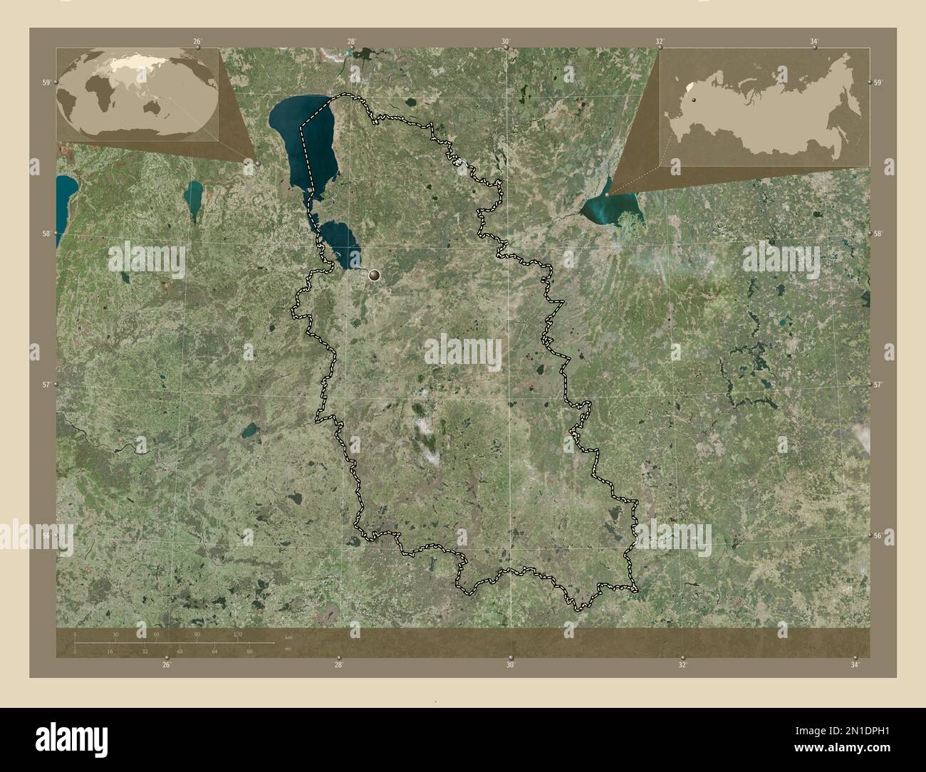 Pskov, region of Russia. High resolution satellite map. Corner ...