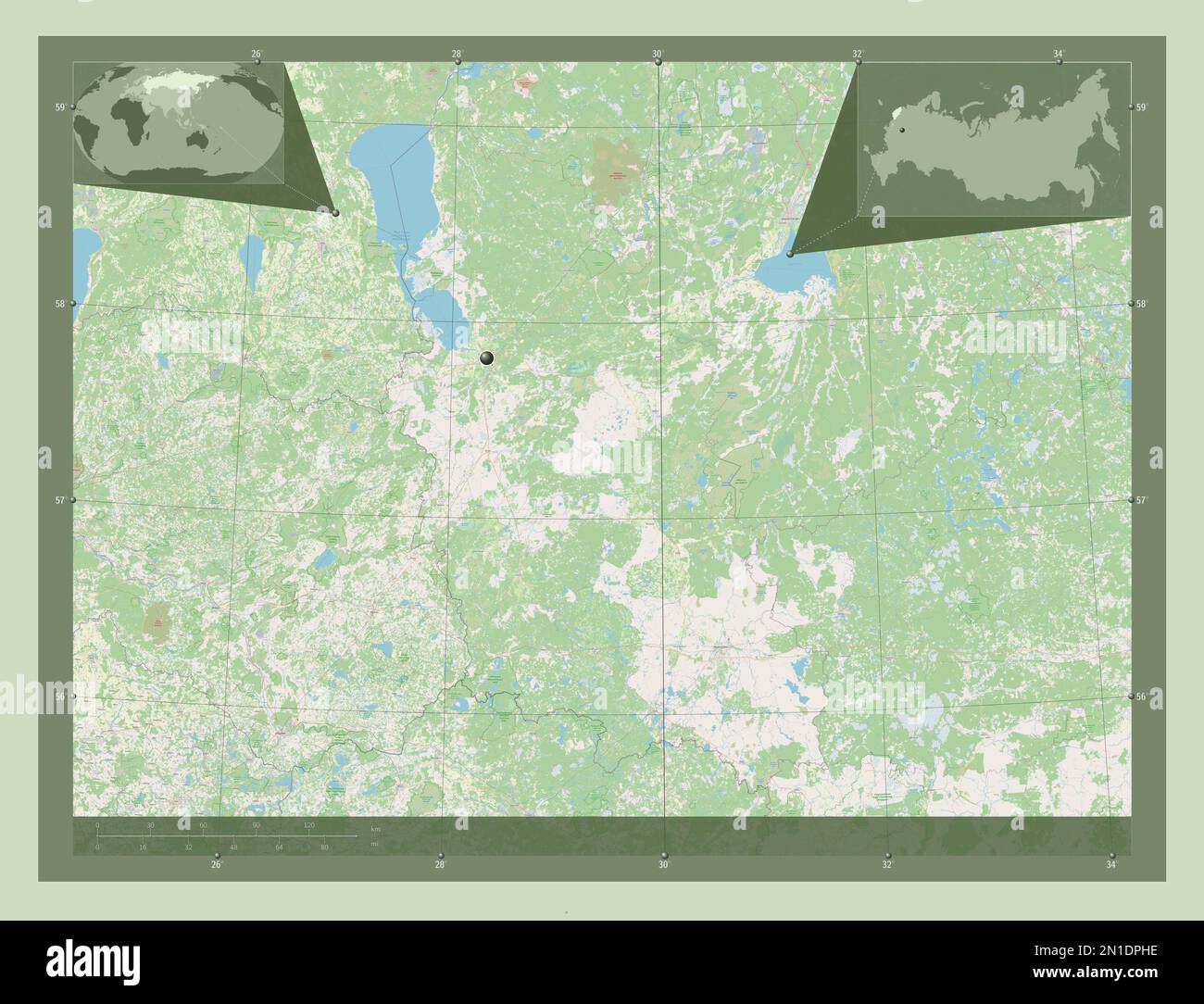 Pskov, region of Russia. Open Street Map. Corner auxiliary location ...