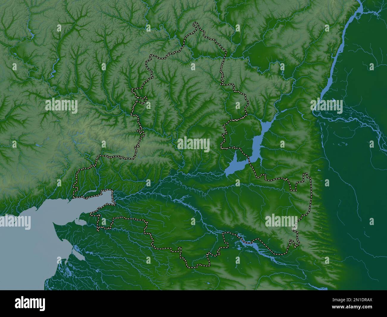 Rostov, region of Russia. Colored elevation map with lakes and rivers ...