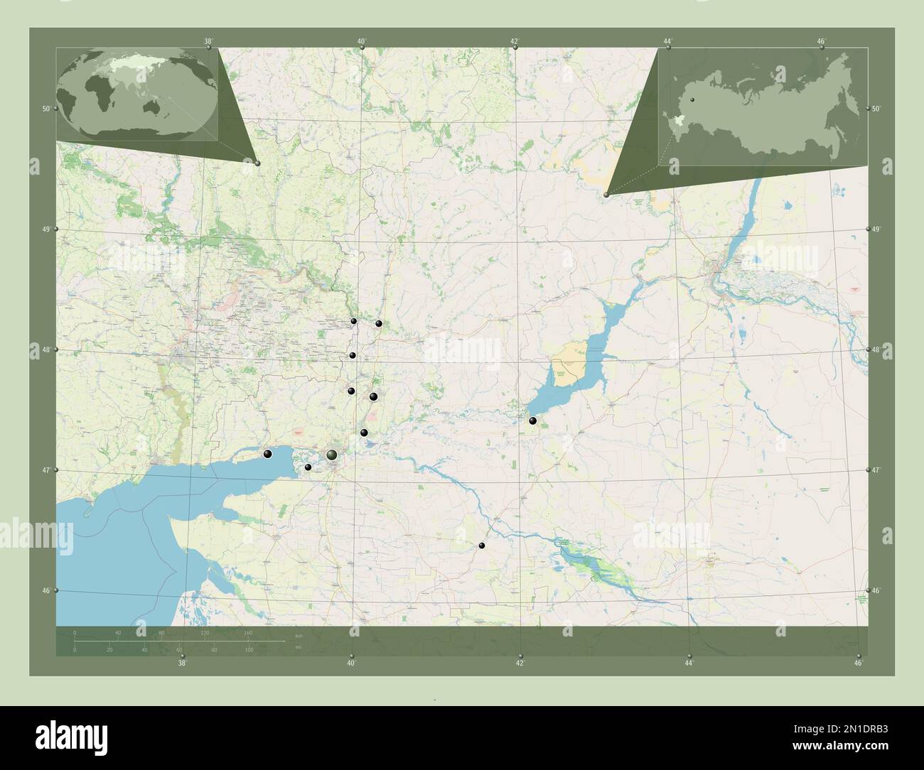 Rostov, region of Russia. Open Street Map. Locations of major cities of ...