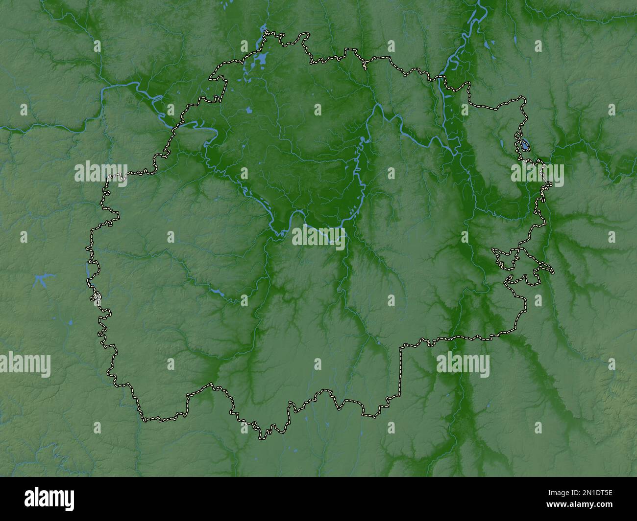 Ryazan', region of Russia. Colored elevation map with lakes and rivers ...