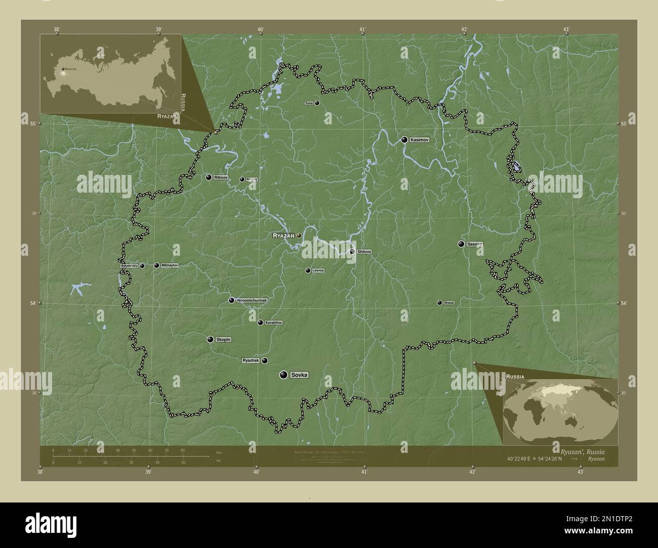 Ryazan', region of Russia. Elevation map colored in wiki style with ...