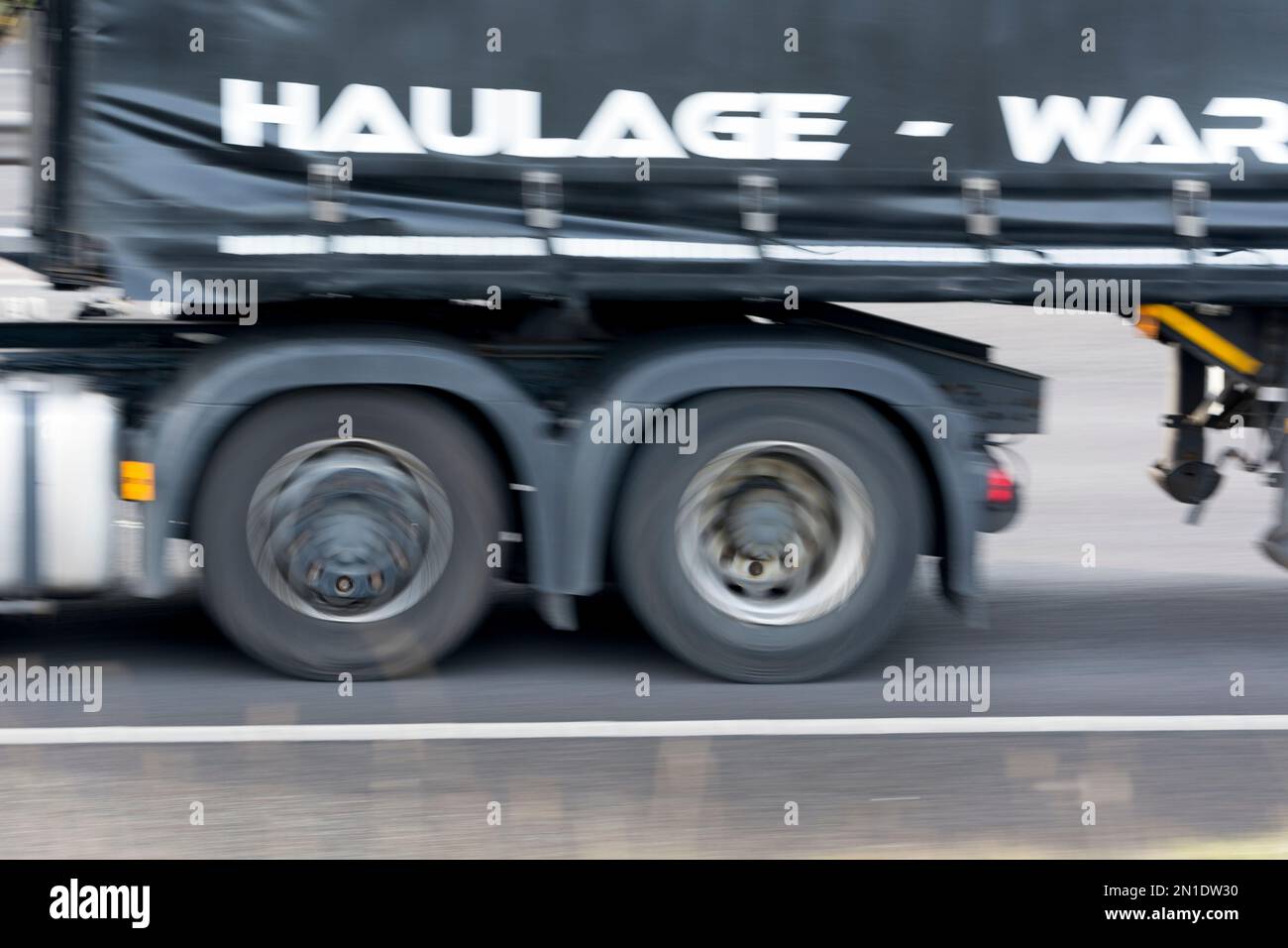 A lorry on the M40 motorway at speed, blurred, Warwickshire, UK Stock ...