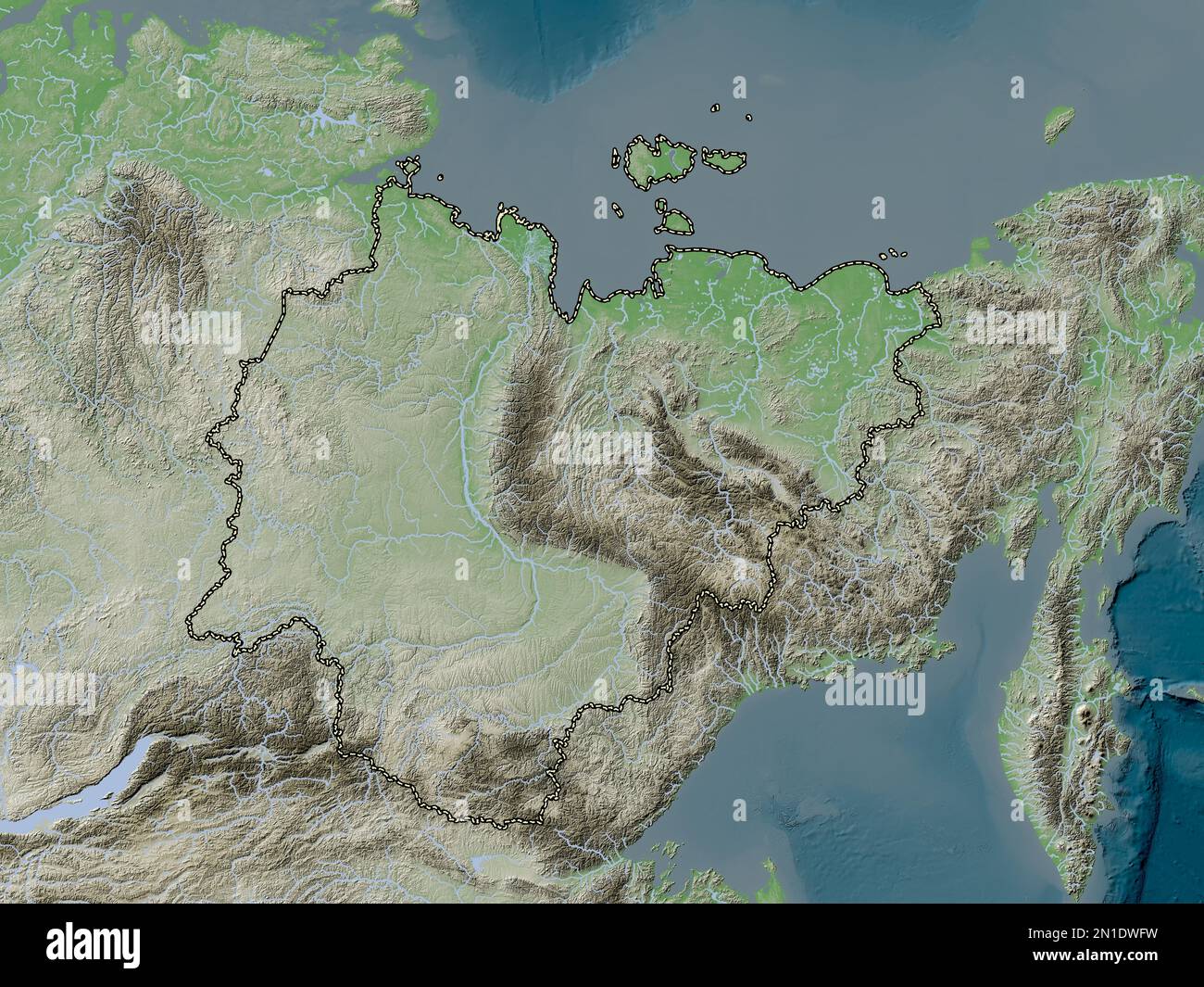 Sakha, republic of Russia. Elevation map colored in wiki style with ...