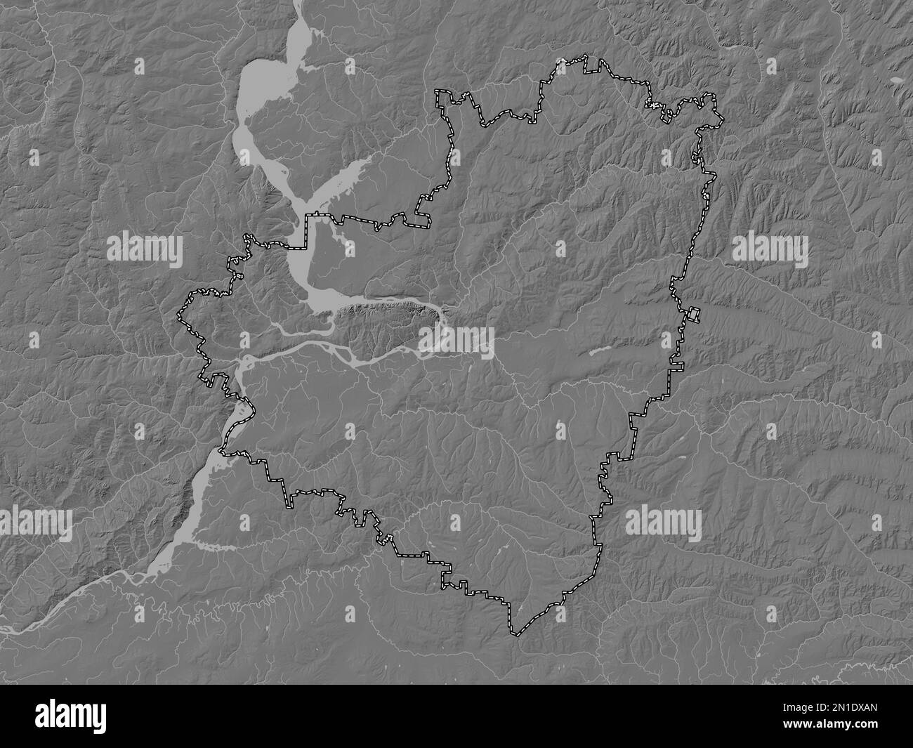 Samara, region of Russia. Bilevel elevation map with lakes and rivers ...