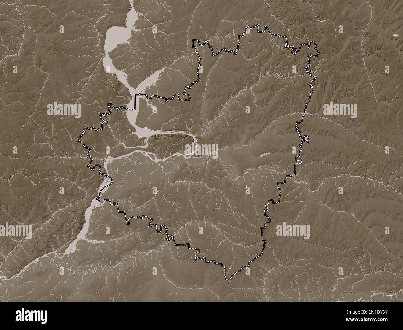 Samara, region of Russia. Elevation map colored in sepia tones with ...