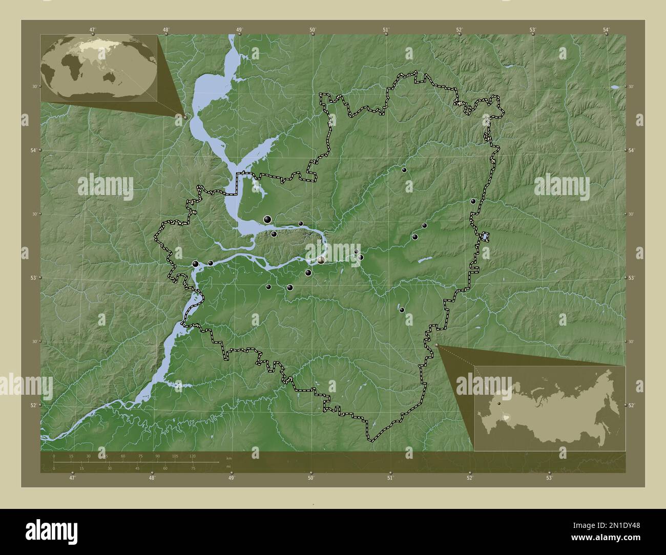 Samara, region of Russia. Elevation map colored in wiki style with ...