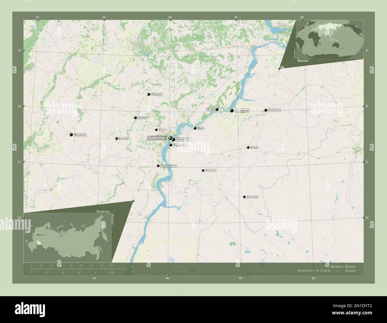 Saratov, region of Russia. Open Street Map. Locations and names of ...