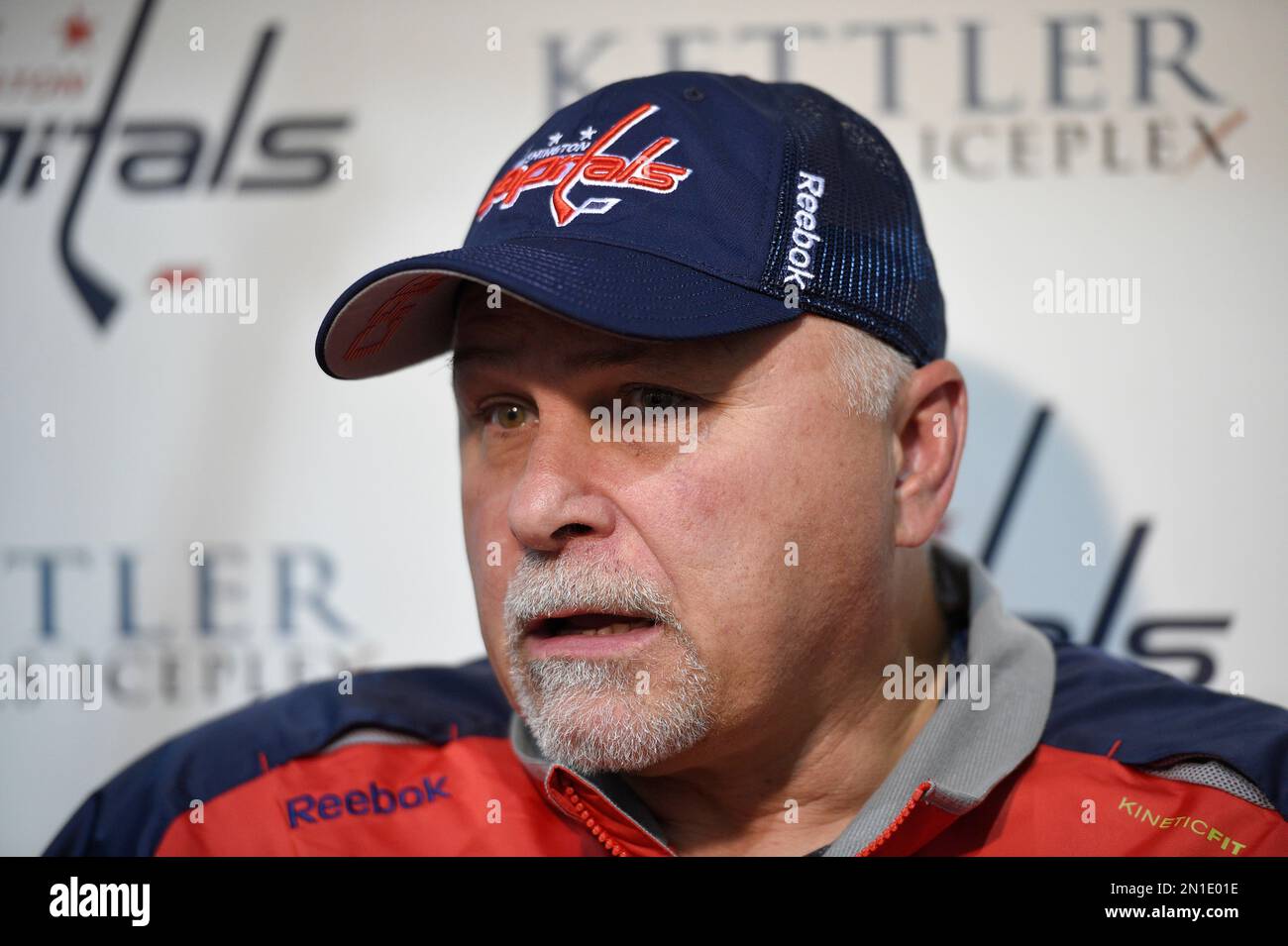 Washington Capitals head coach Barry Trotz talks to reporters during ...