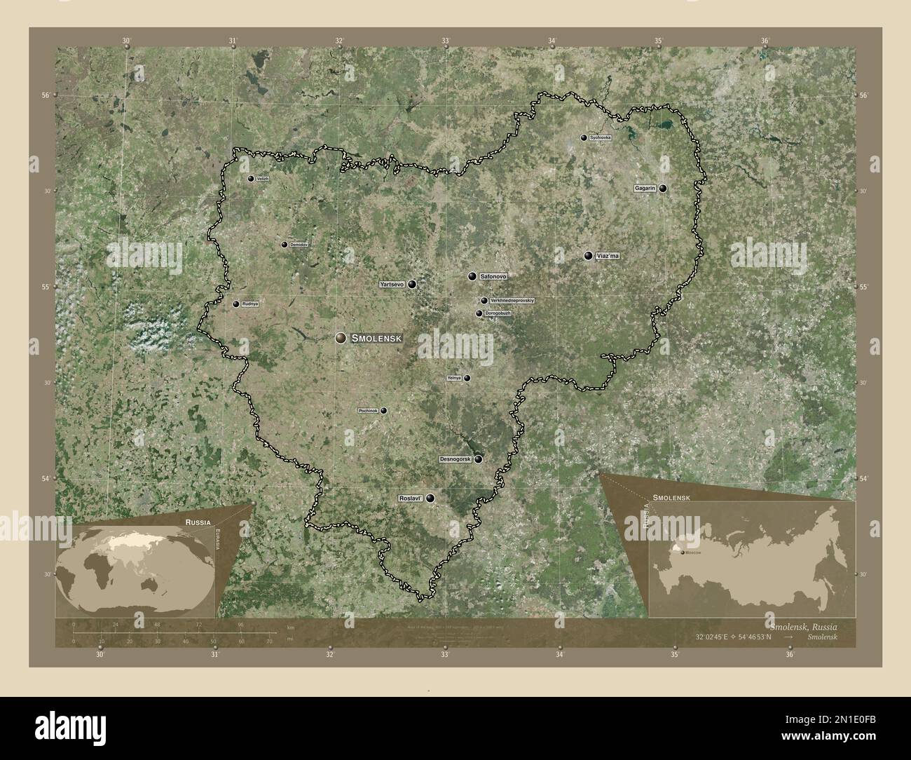 Smolensk, region of Russia. High resolution satellite map. Locations ...