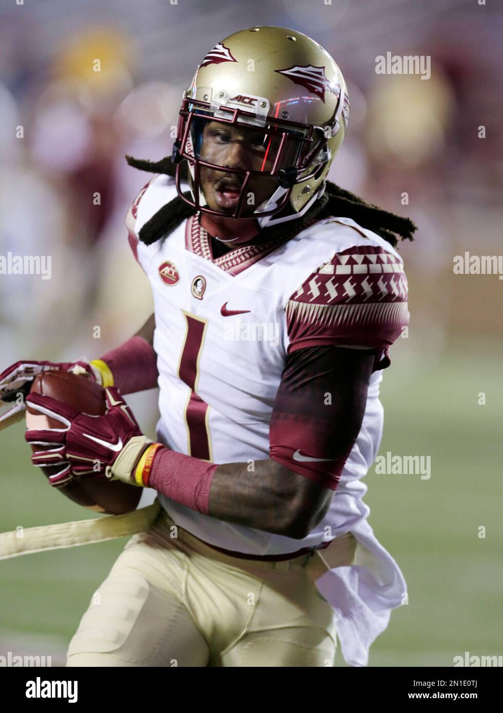 Florida State wide receiver Ermon Lane (1) prior to an NCAA college ...