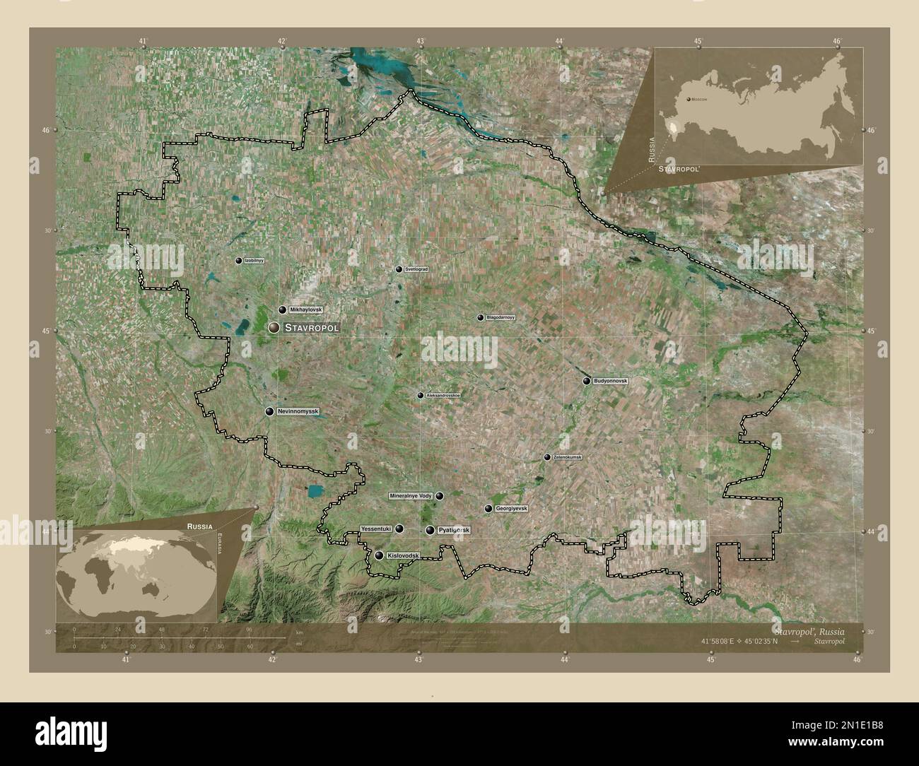 Stavropol', territory of Russia. High resolution satellite map ...
