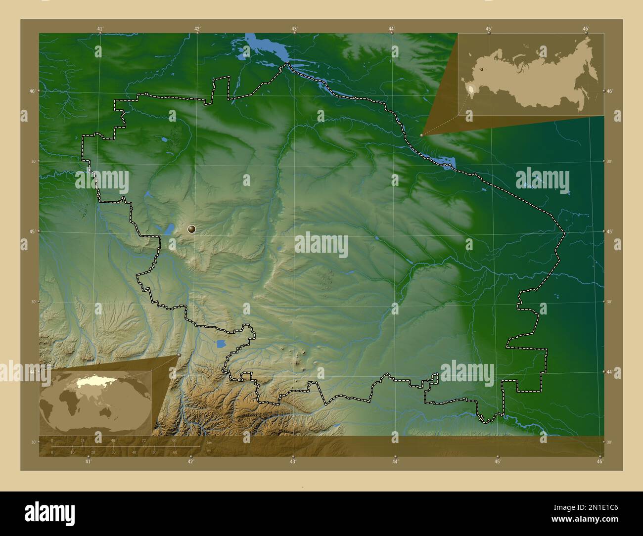 Stavropol', territory of Russia. Colored elevation map with lakes and ...