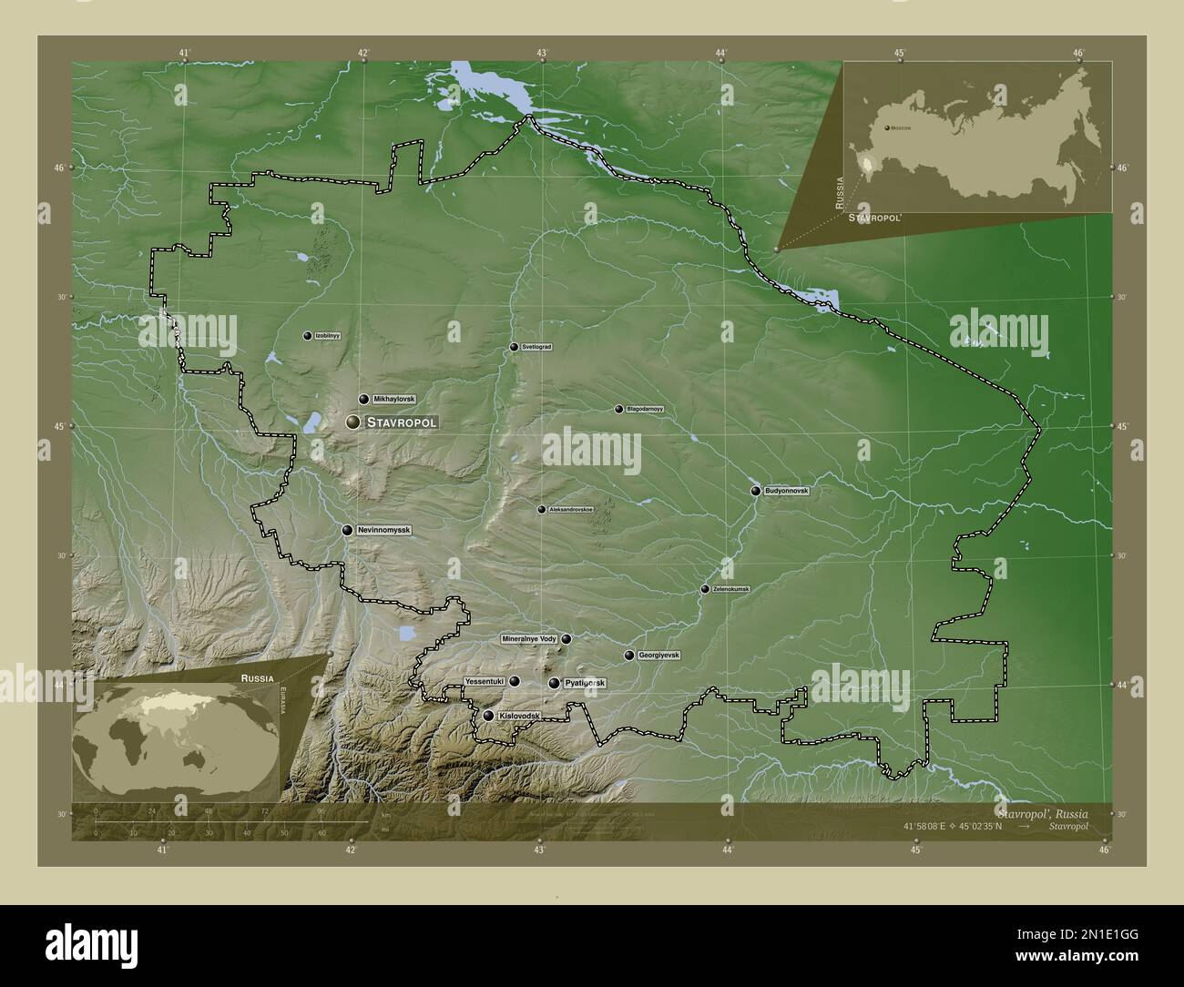 Stavropol', territory of Russia. Elevation map colored in wiki style ...
