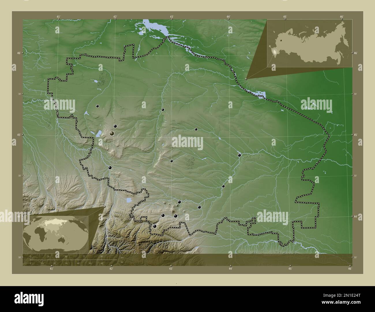 Stavropol', territory of Russia. Elevation map colored in wiki style ...