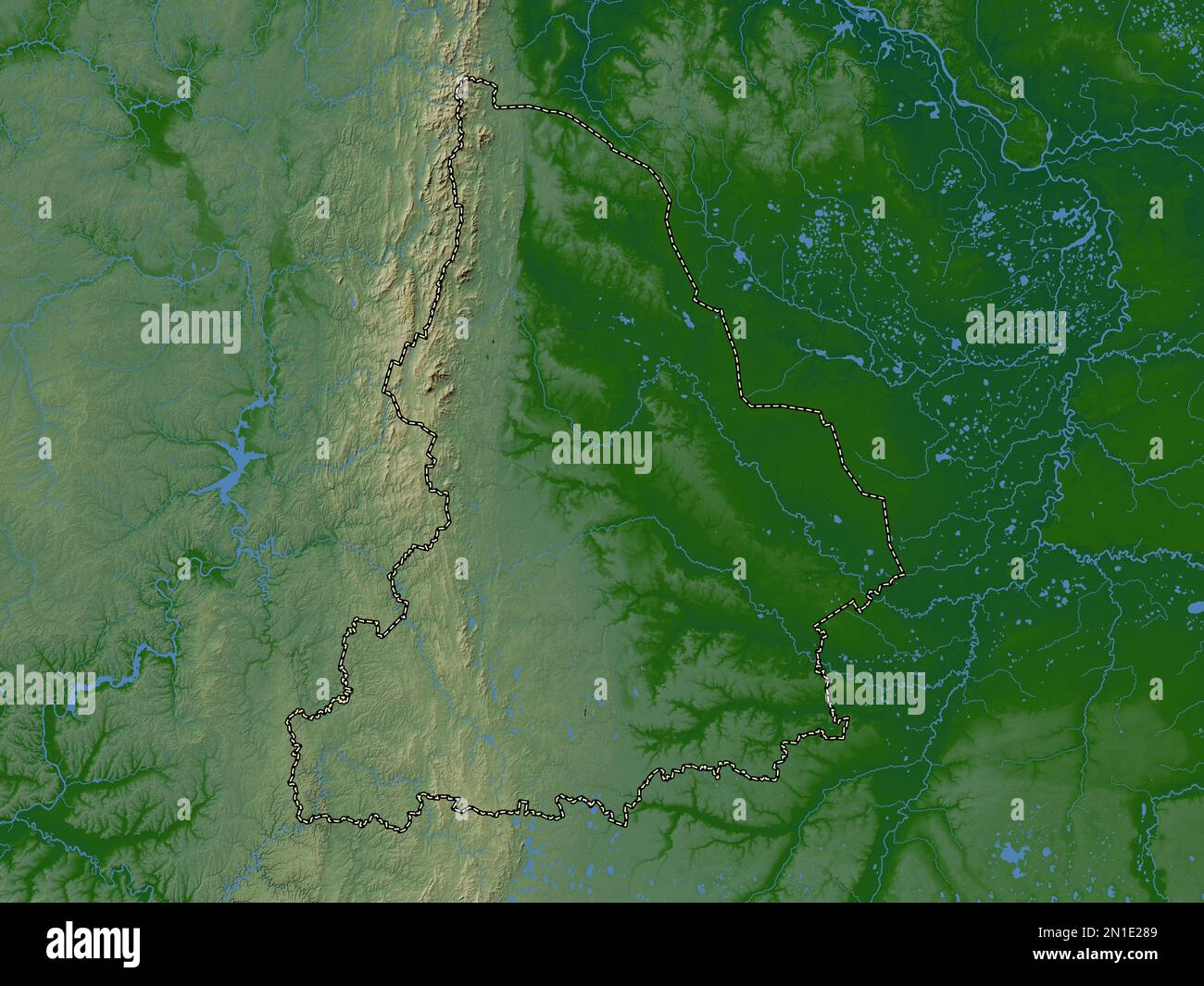 Sverdlovsk, region of Russia. Colored elevation map with lakes and ...