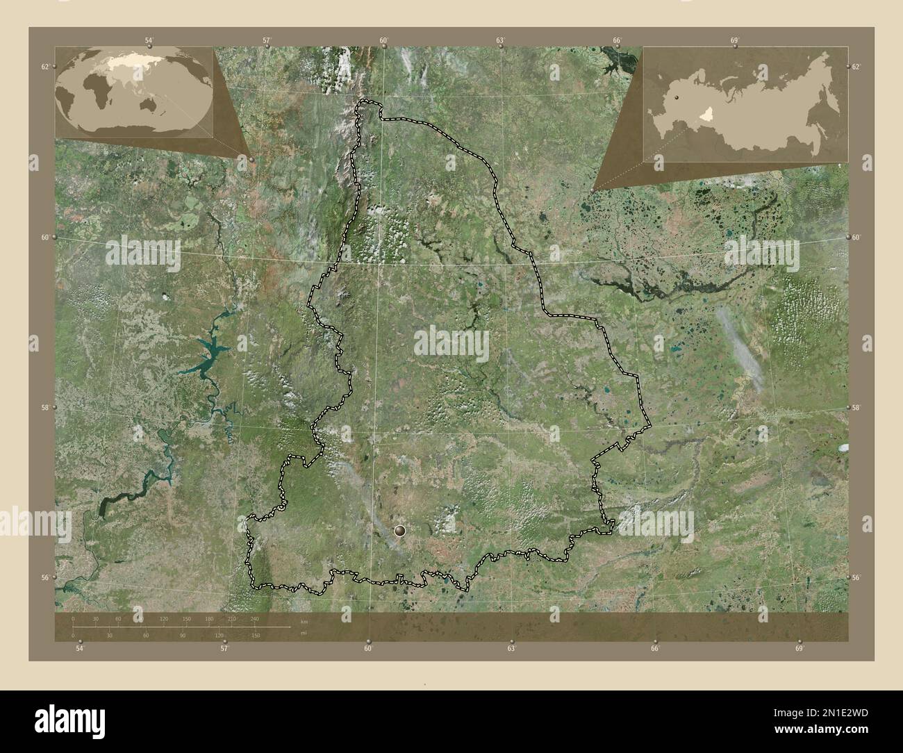 Sverdlovsk, region of Russia. High resolution satellite map. Corner ...