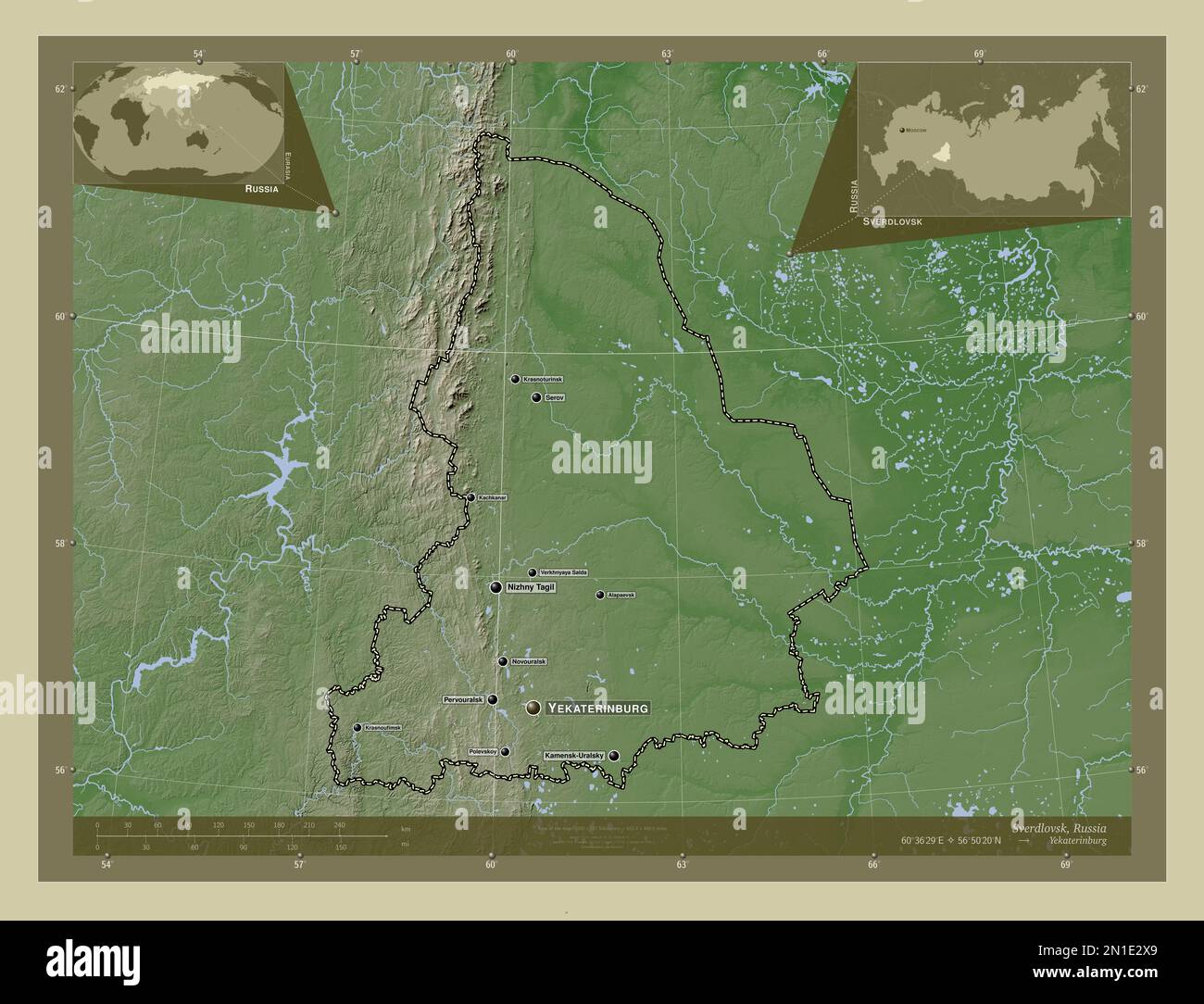 Sverdlovsk, region of Russia. Elevation map colored in wiki style with ...