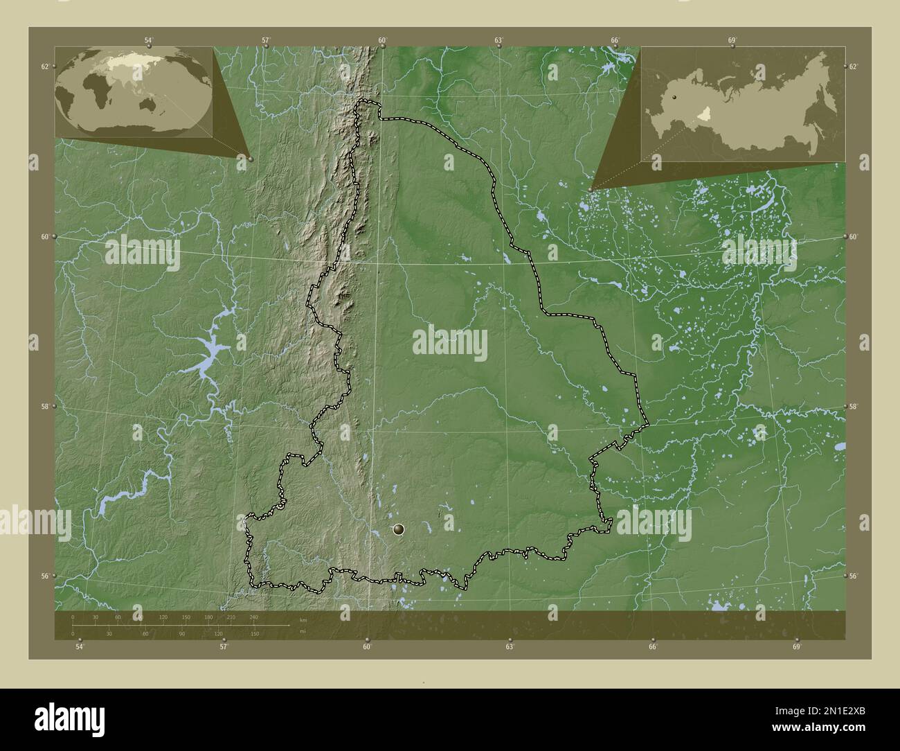 Sverdlovsk, region of Russia. Elevation map colored in wiki style with ...
