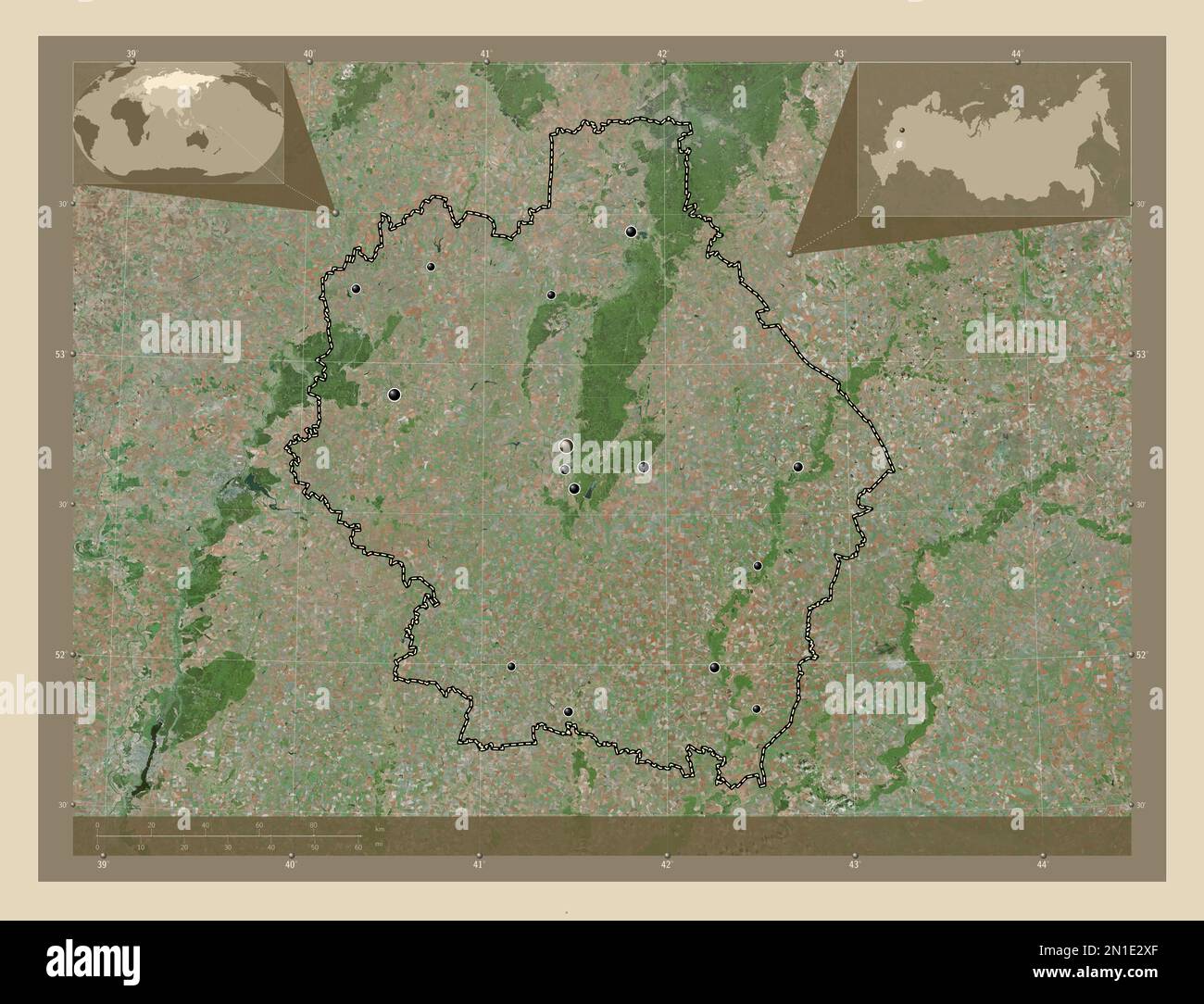 Tambov, region of Russia. High resolution satellite map. Locations of ...