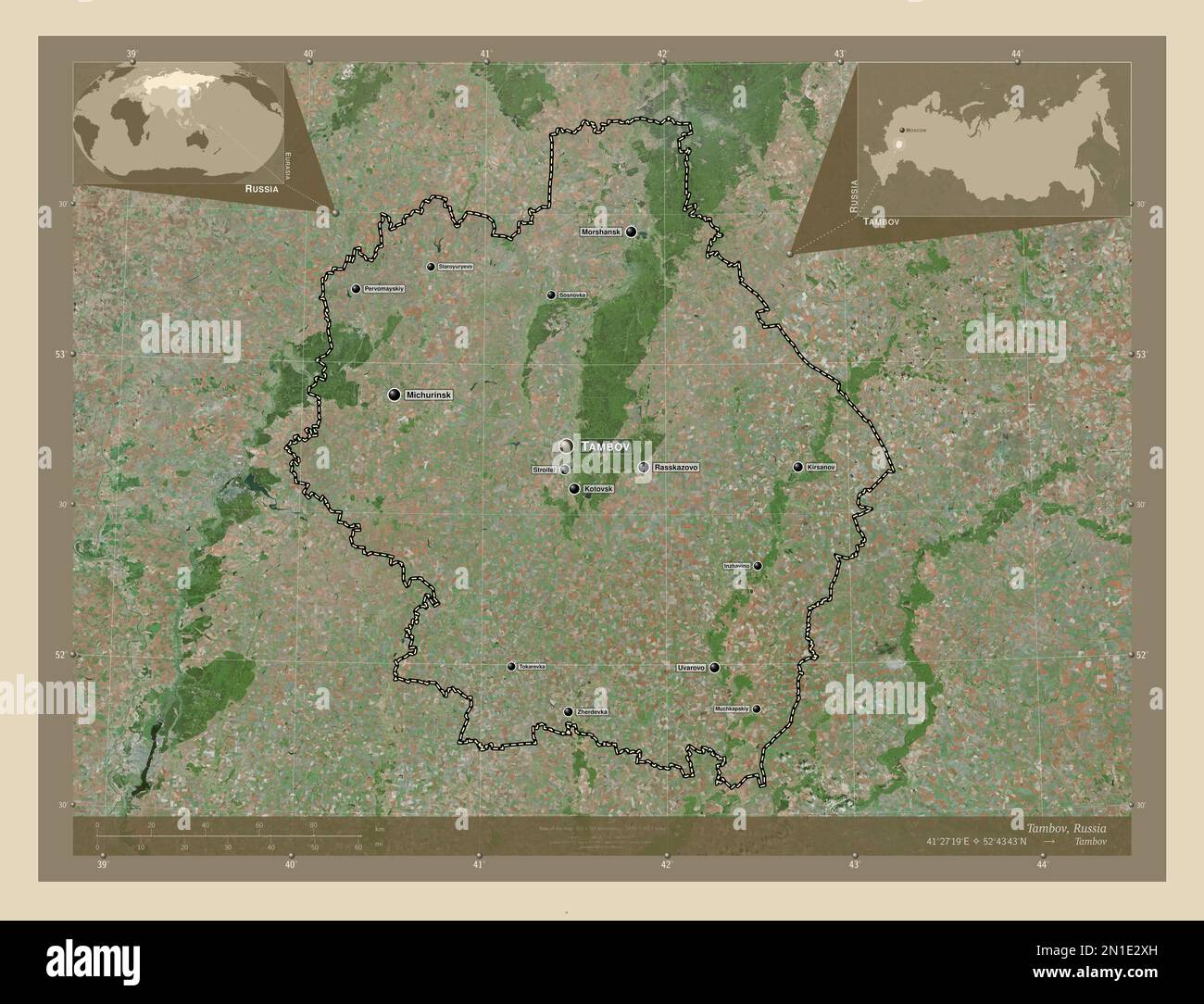 Tambov, region of Russia. High resolution satellite map. Locations and ...