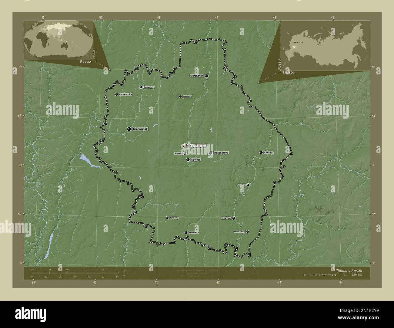 Tambov, region of Russia. Elevation map colored in wiki style with ...