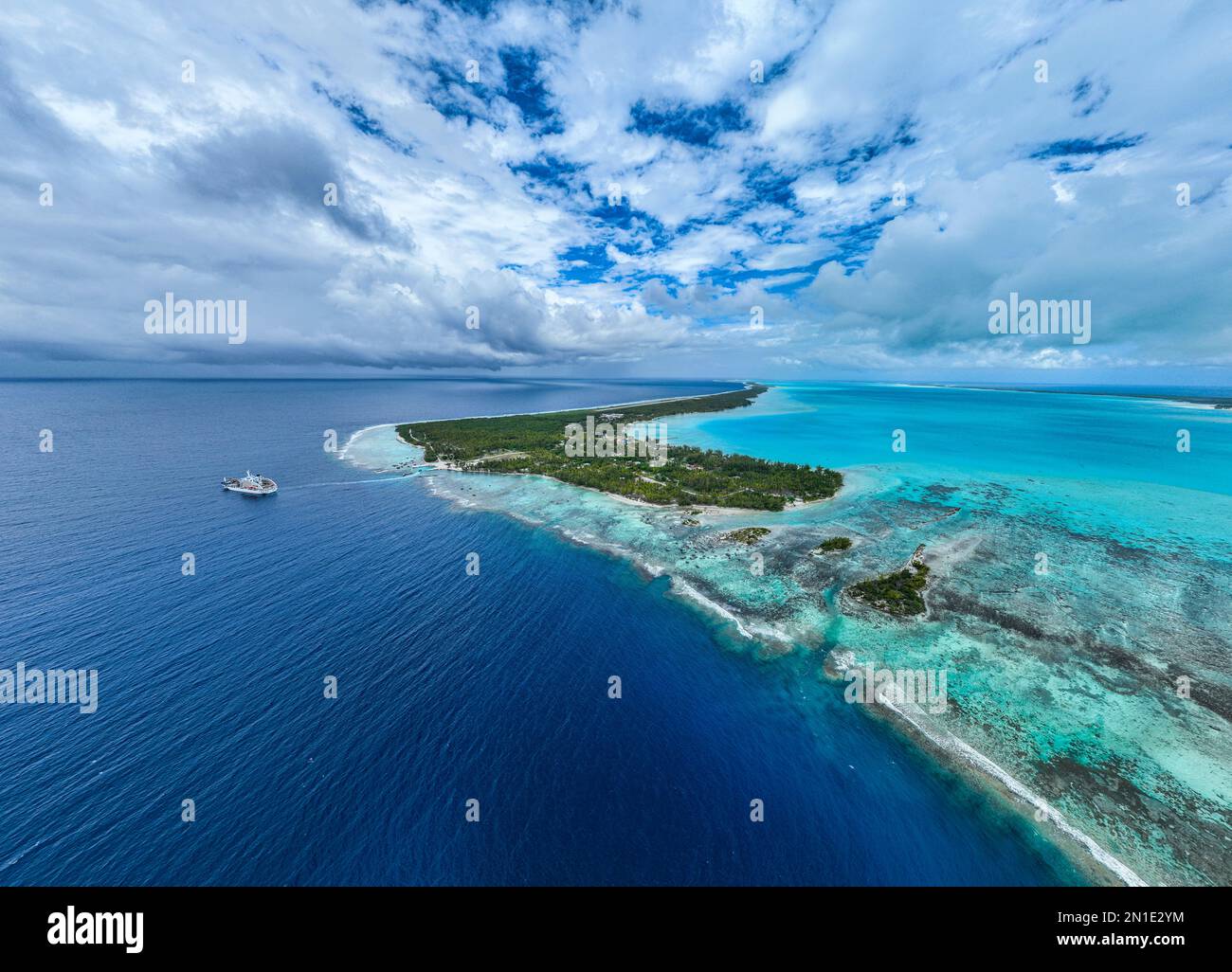 Aerial of the Anaa atoll, Tuamotu archipelago, French Polynesia, South ...