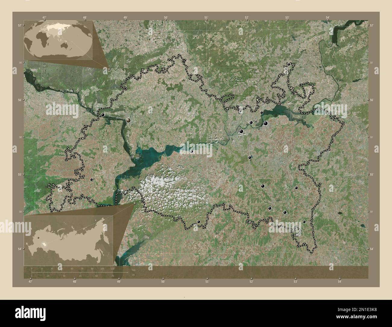 Tatarstan, republic of Russia. High resolution satellite map. Locations ...