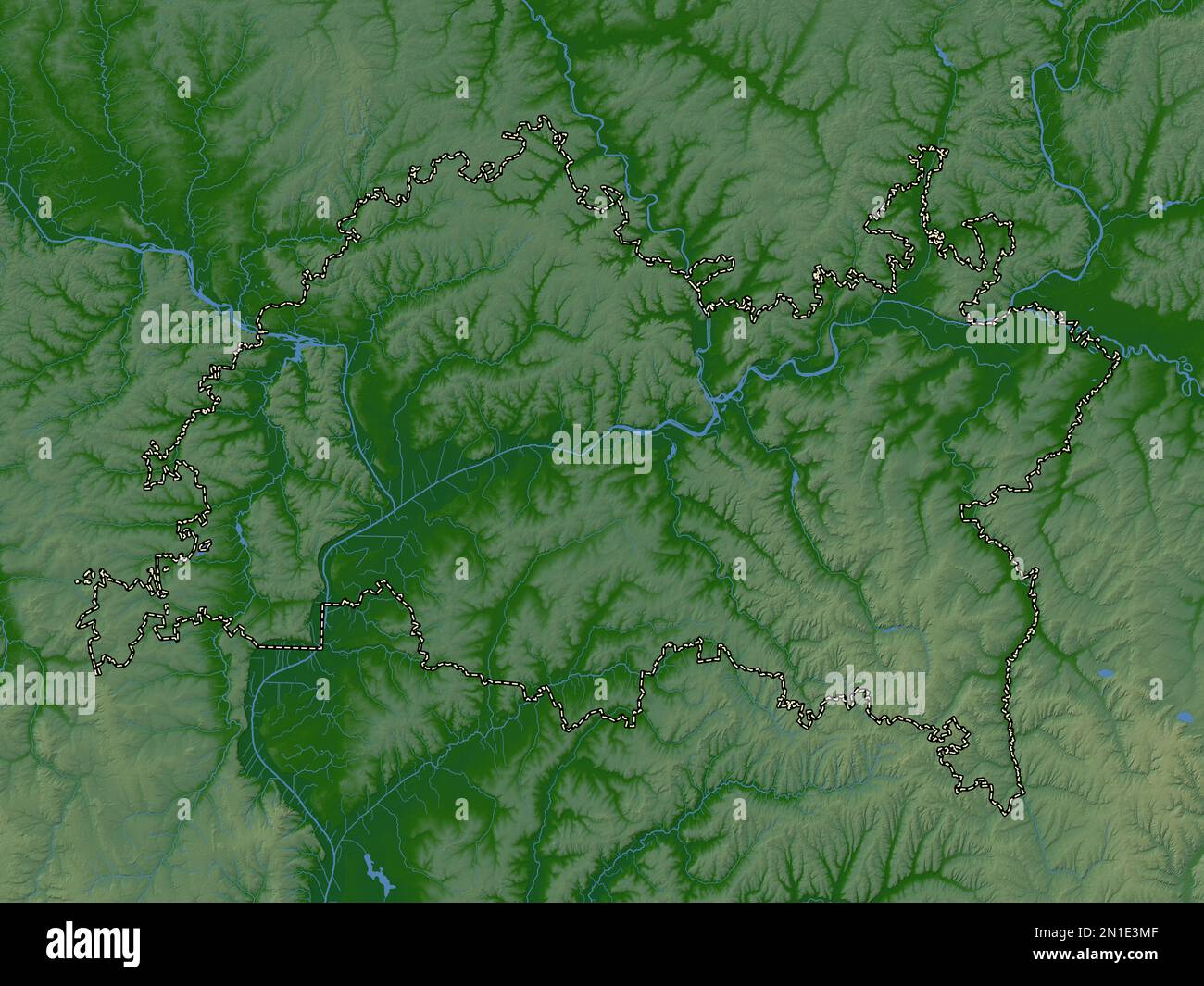 Tatarstan, republic of Russia. Colored elevation map with lakes and ...