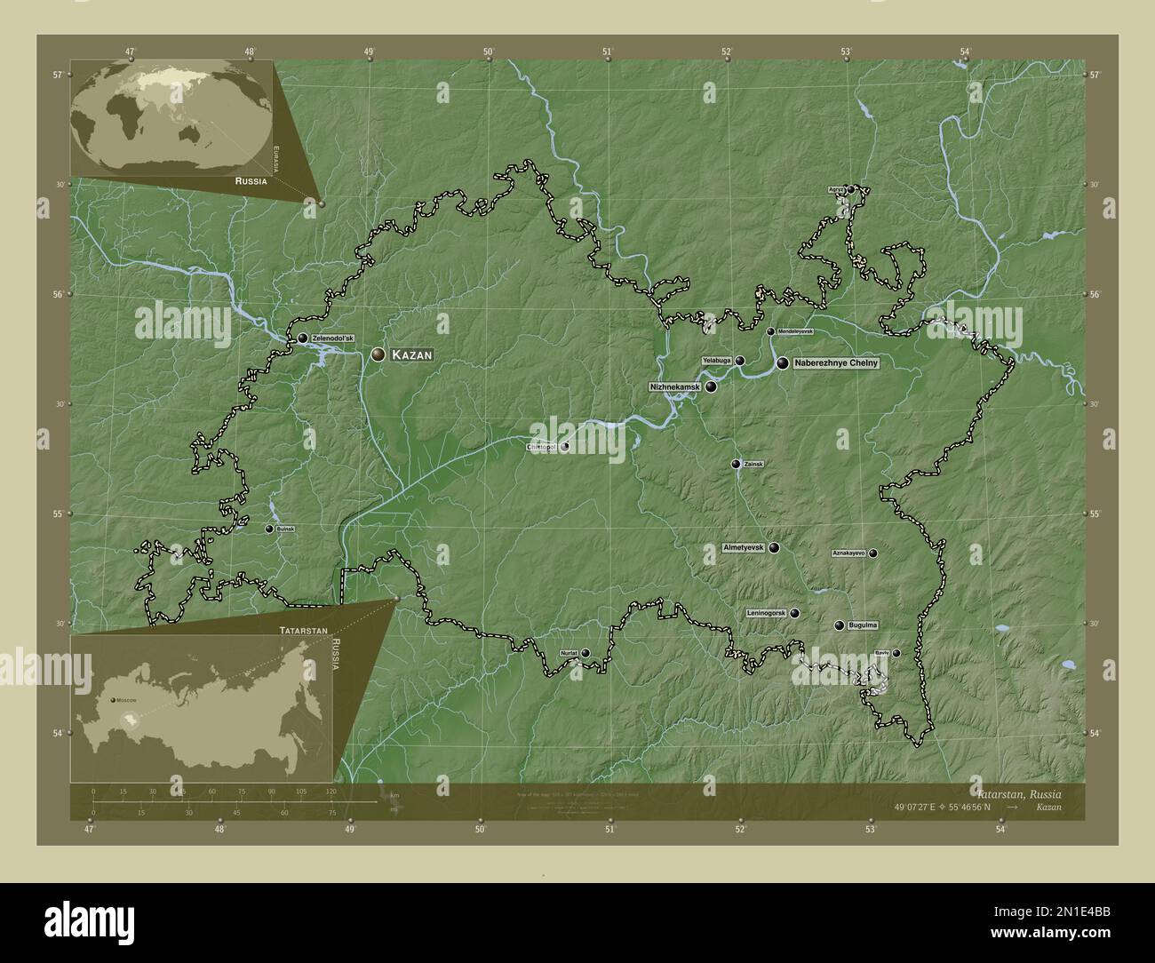 Tatarstan, republic of Russia. Elevation map colored in wiki style with ...