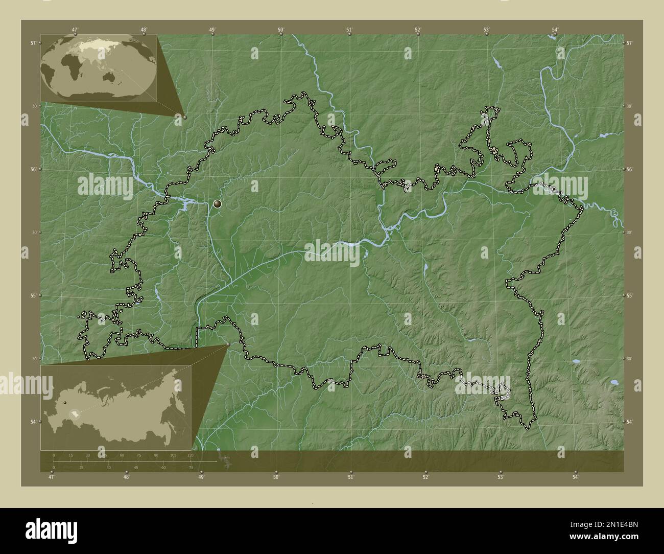 Tatarstan, republic of Russia. Elevation map colored in wiki style with ...