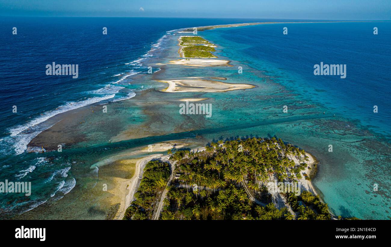Aerial of Hikueru atoll, Tuamotu archipelago, French Polynesia, South ...