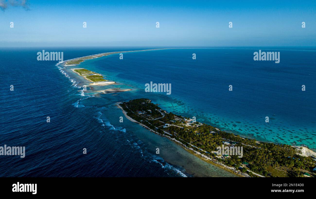 Aerial of Hikueru atoll, Tuamotu archipelago, French Polynesia, South ...