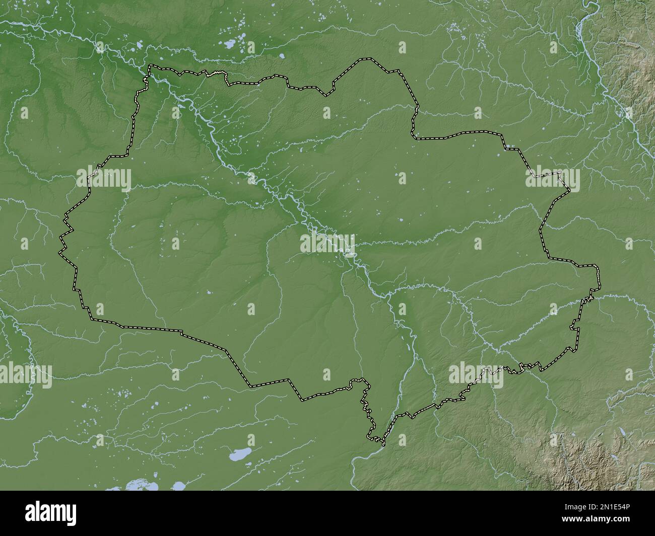 Tomsk, region of Russia. Elevation map colored in wiki style with lakes ...