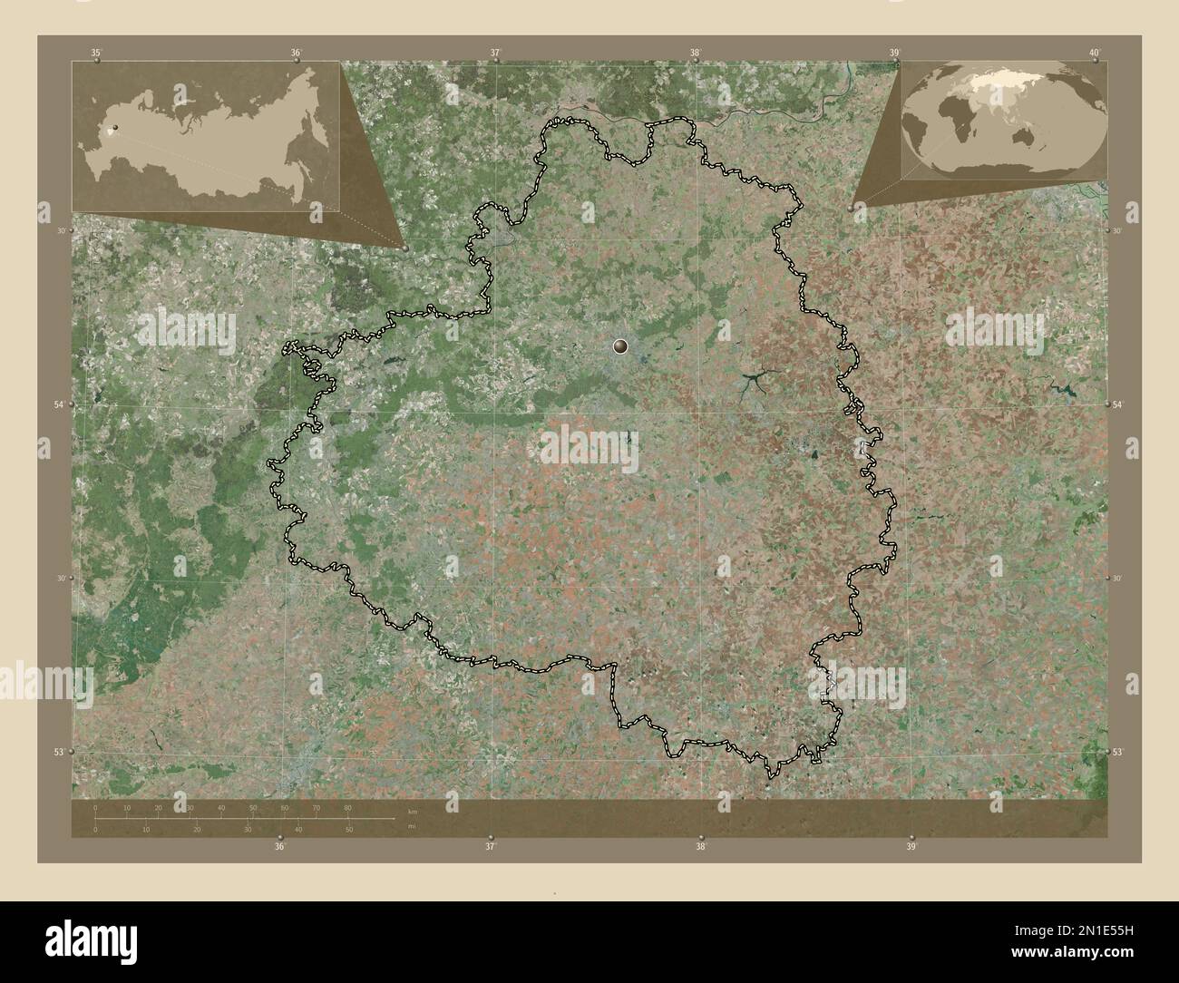 Tula, region of Russia. High resolution satellite map. Corner auxiliary ...