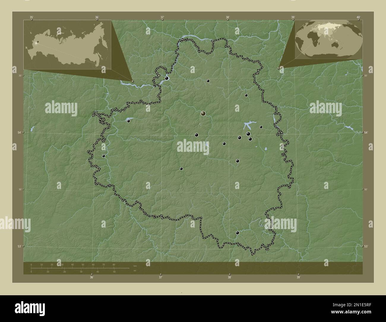 Tula, region of Russia. Elevation map colored in wiki style with lakes ...