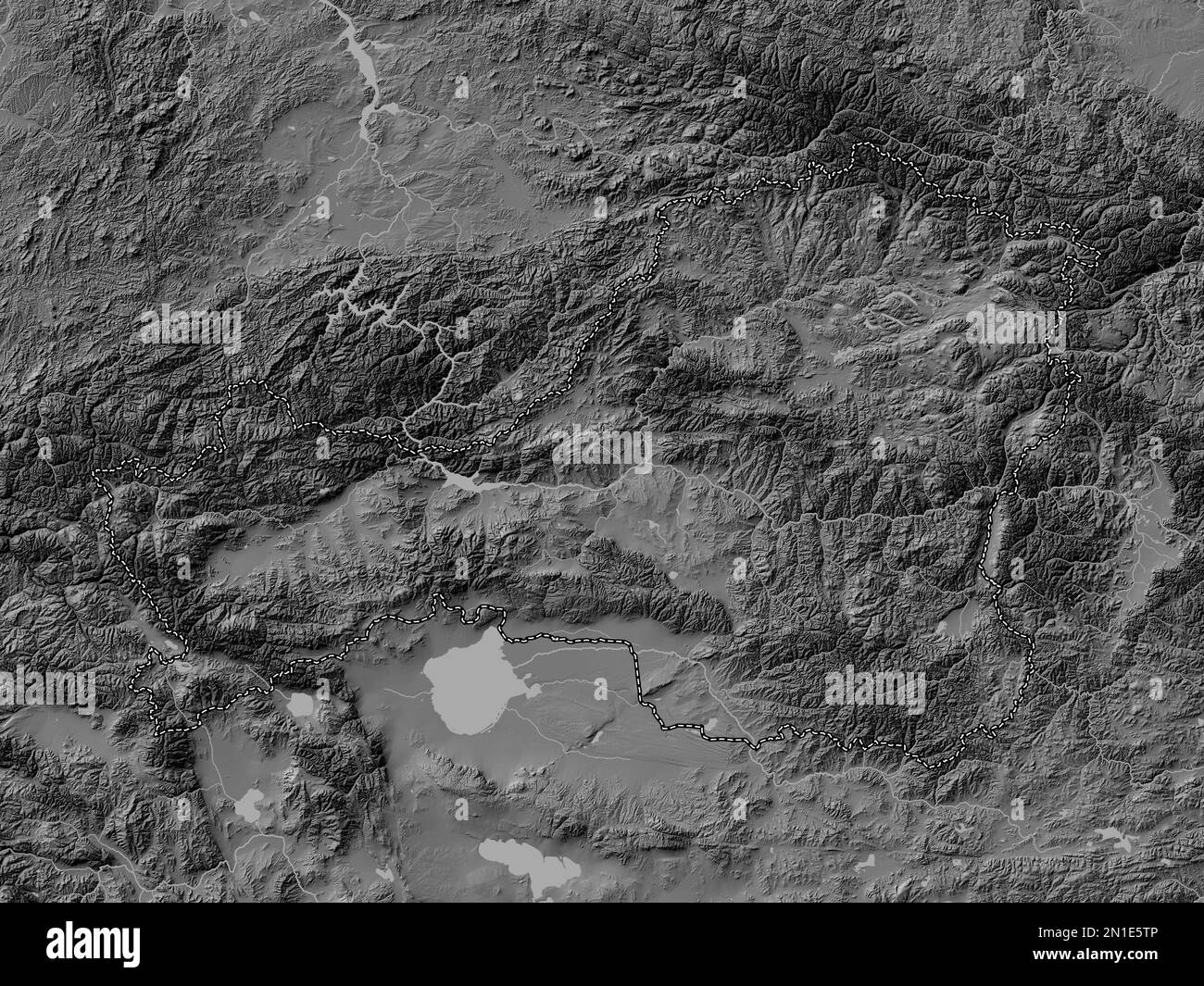 Tuva, republic of Russia. Bilevel elevation map with lakes and rivers ...