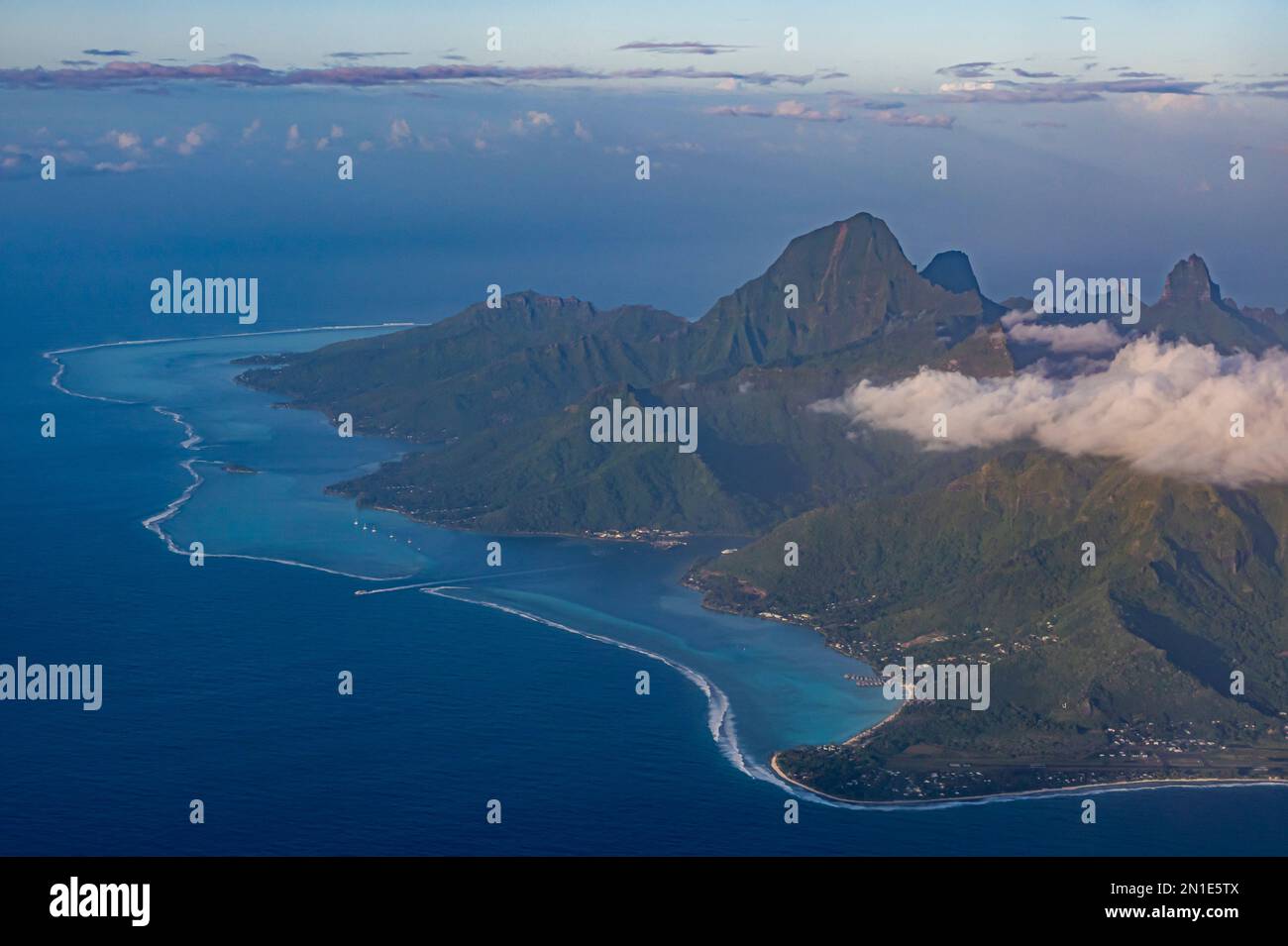 Aerial of Moorea (Mo'orea), Society Islands, French Polynesia, South ...