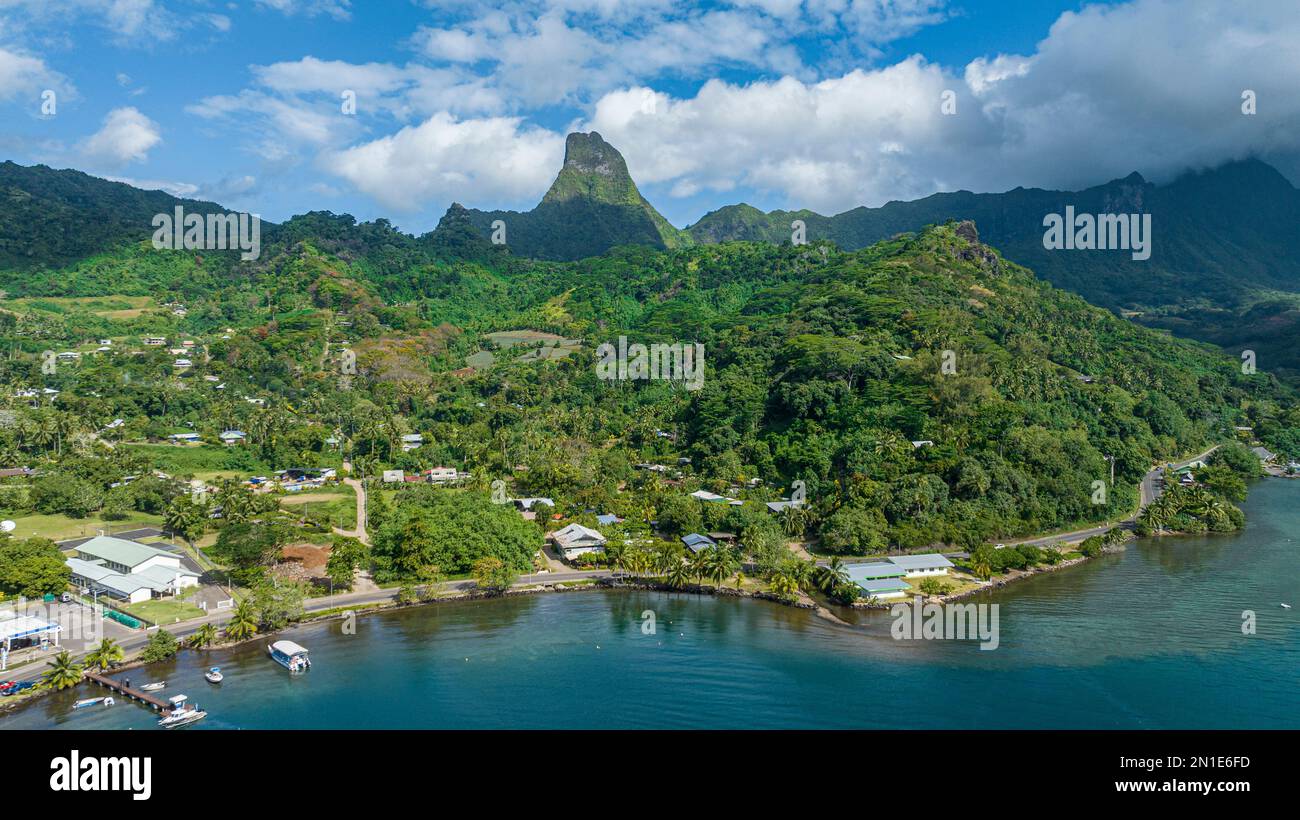 Aerial of Cook's Bay, Moorea (Mo'orea), Society Islands, French ...