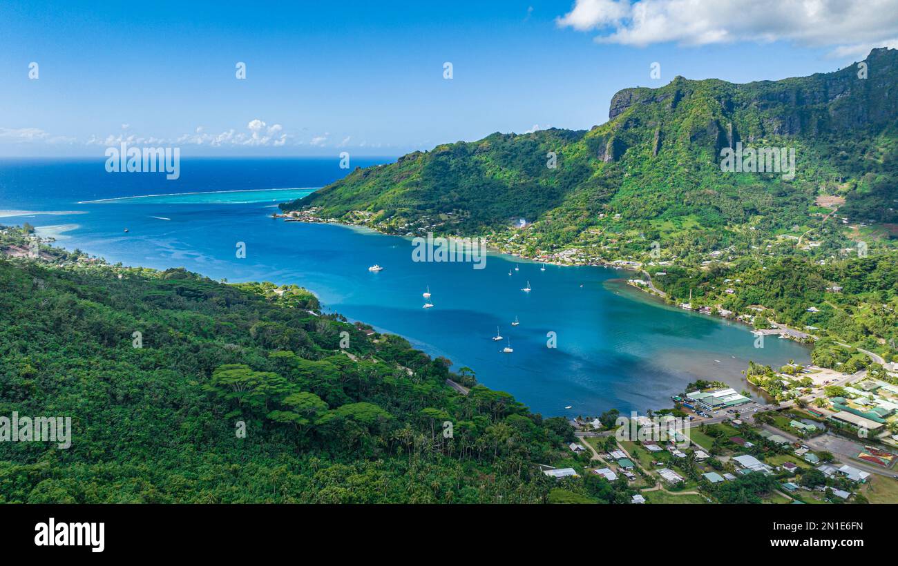 Aerial of Cook's Bay, Moorea (Mo'orea), Society Islands, French ...