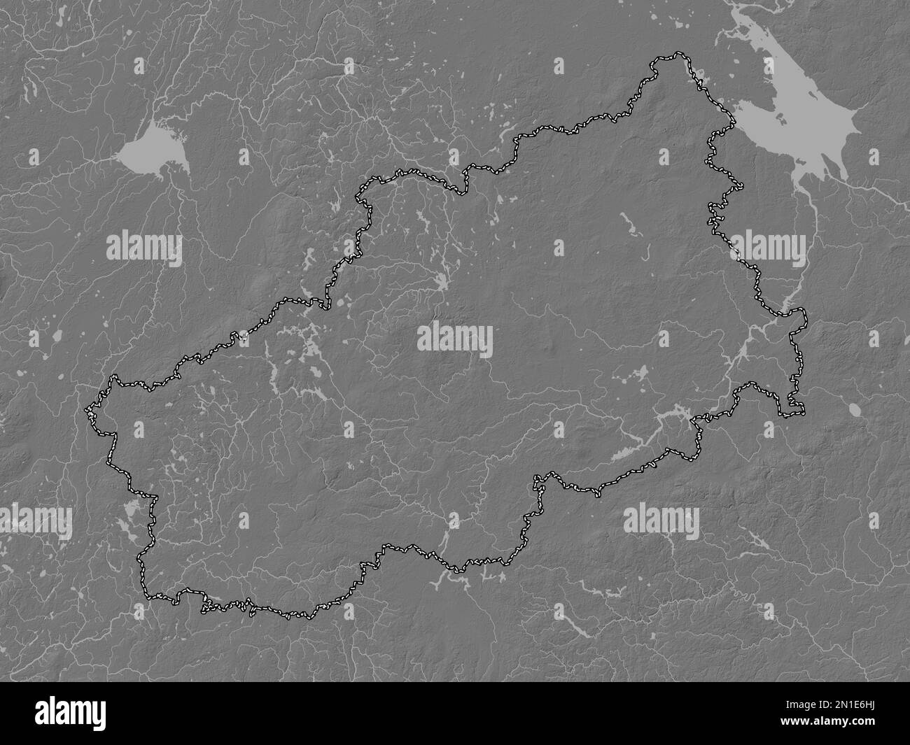 Tver', region of Russia. Bilevel elevation map with lakes and rivers ...