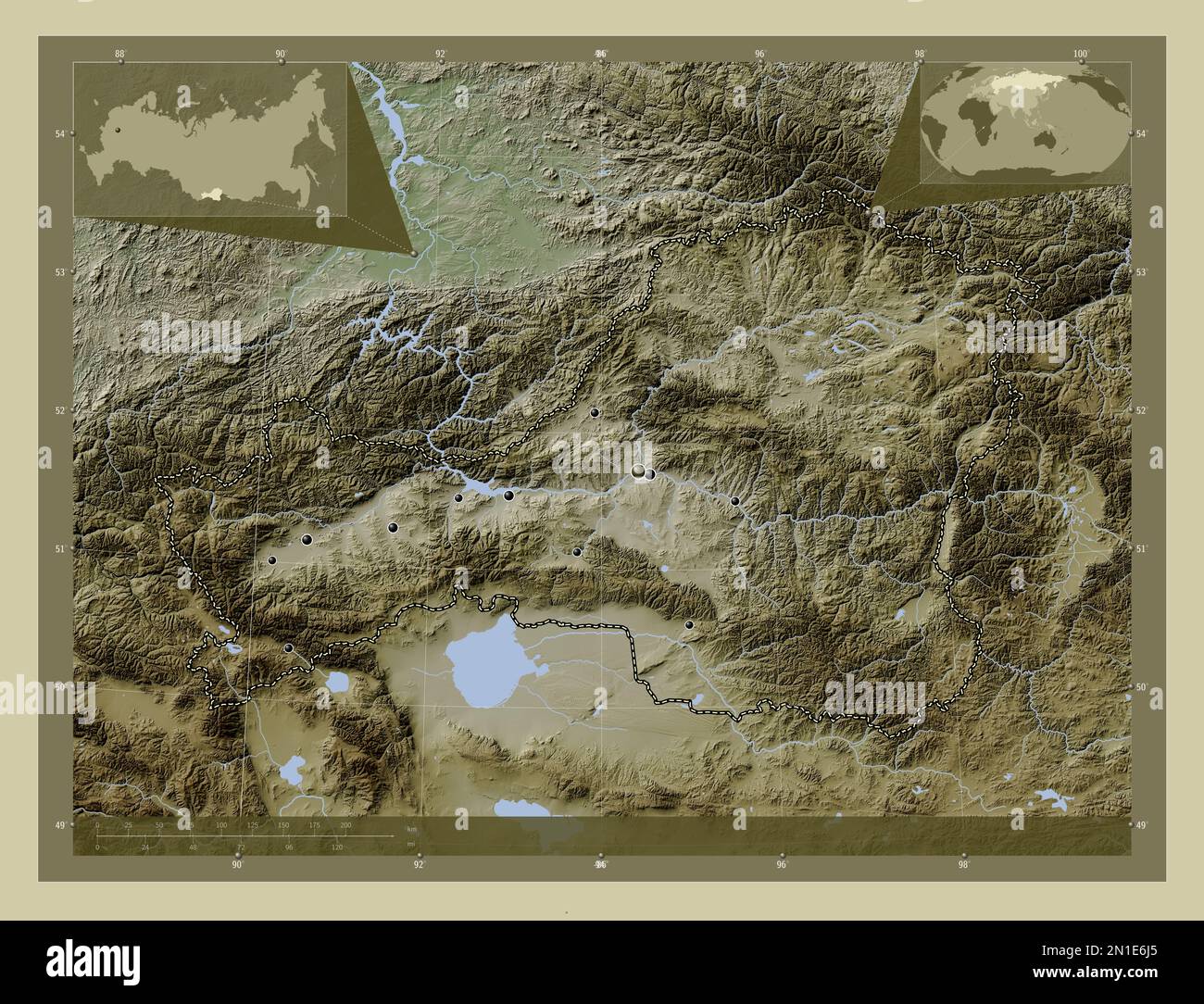 Tuva, republic of Russia. Elevation map colored in wiki style with ...