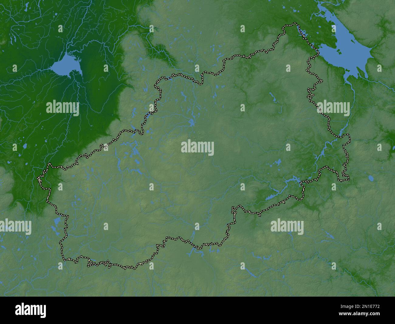 Tver', region of Russia. Colored elevation map with lakes and rivers ...