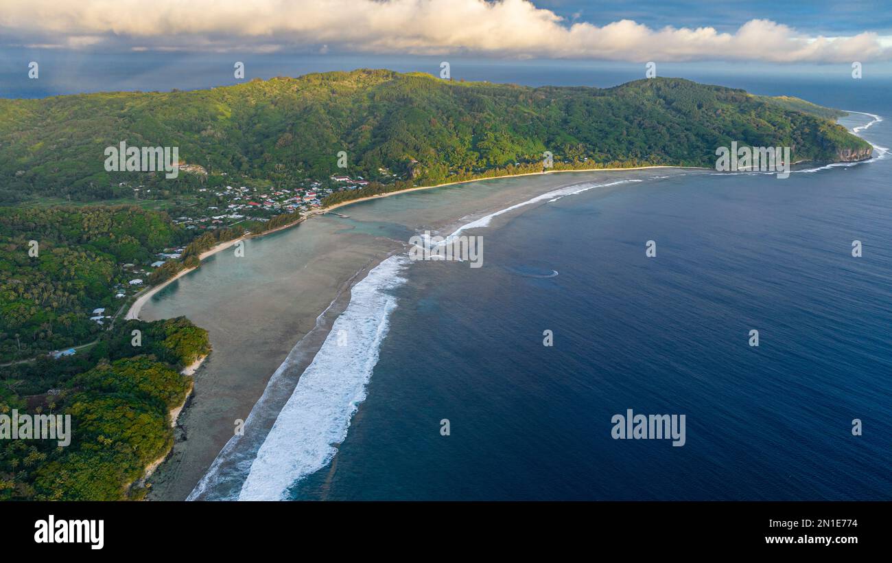 Aerial of Avera, Rurutu, Austral islands, French Polynesia, South ...